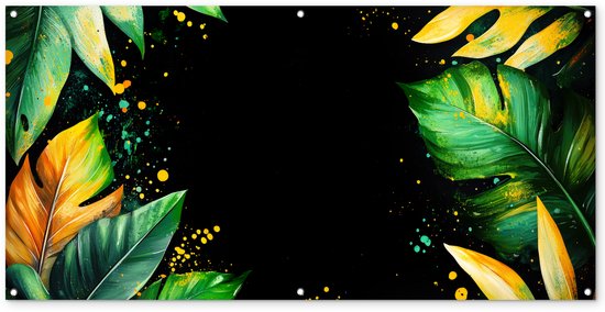 Tuinposter 160x80 cm - Tuindecoratie Bladeren - Groen - Geel - Verf ...