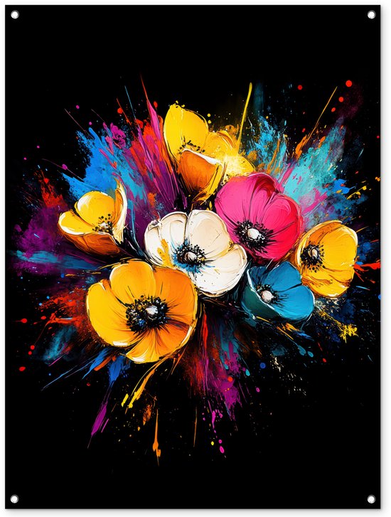Tuinposter 90x120 cm - Tuindecoratie Bloemen - Kleurrijk - Graffiti ...