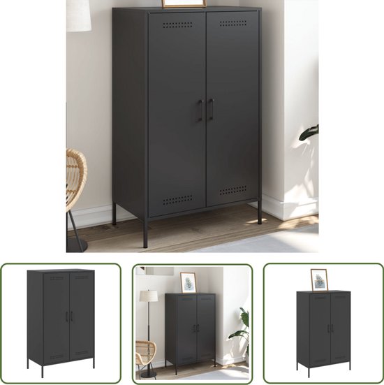 The Living Store Hoge kast 68x39x113 cm staal zwart - Industriele Kast ...