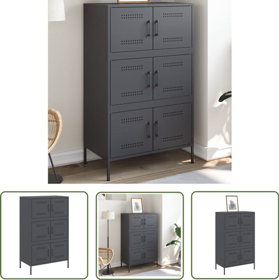 The Living Store Hoge kast 68x39x113 cm staal antracietkleurig ...