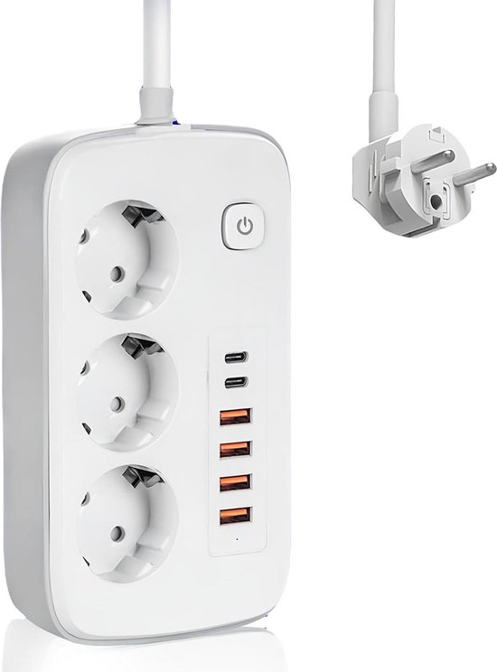 Meervoudige stekkerdoos met USB C - 2 meter stekkerdoos met schakelaar ...
