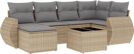 vidaXL Loungeset - 7-delig - Rattan - Inclusief Kussens | bol