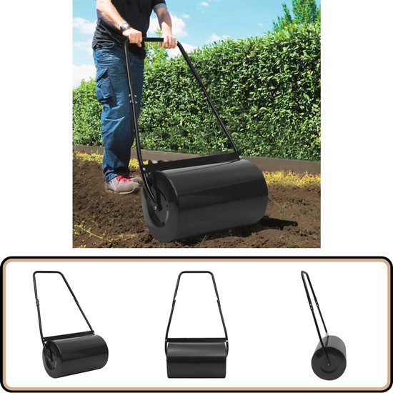 vidaXL Gazonroller - 50L - 63 cm - Zwart - Staal Tuinwals - Gazonwals ...
