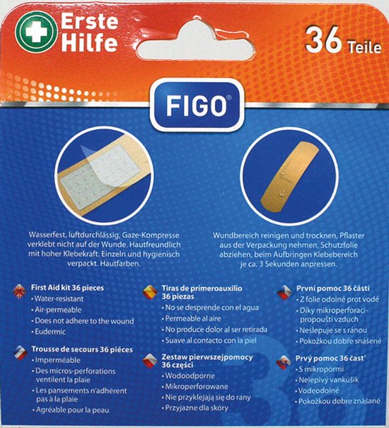 Figo | 1 x 36 stuks 1e hulp pleisters | 5 verschillende pleisters ...