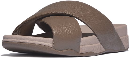 FitFlop Surfer Mens Tumbled-Leather Cross Slides BRUIN - Maat 42 | bol