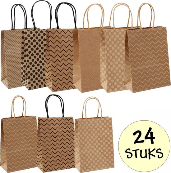 24x Papieren Uitdeeltasjes Natural Print - 15x8x21cm - Stevig Papier ...