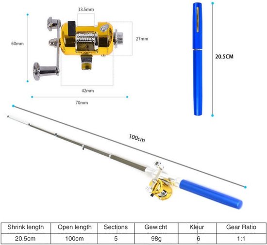 Pocket Size Vishengel Inclusief Molen - Werphengel - Telescopisch ...