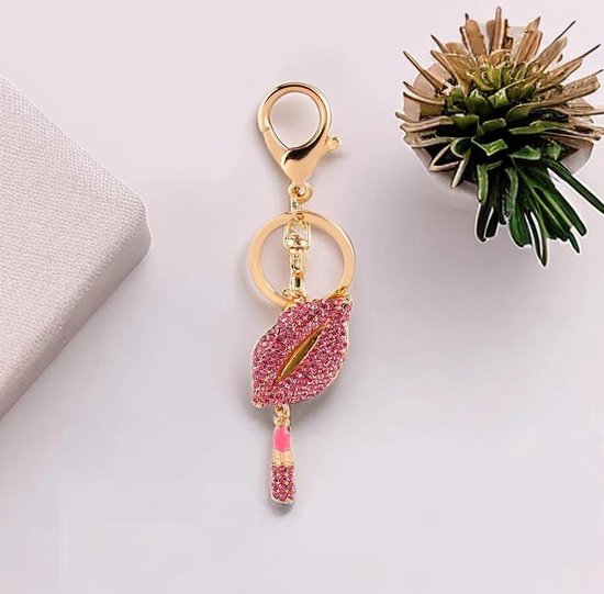 Sexy Lip Strass Crystal Key Chain Charm Sleutelhanger - Roze ...