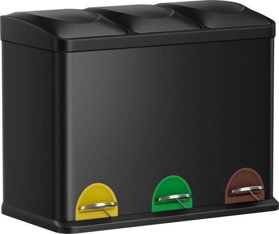 Prullenbak afvalscheiding -3 Vakken - 3 x 15 L - tot. 45 L- RVS ...