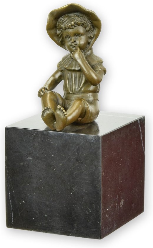 World of Decorations bronzen beeldje op marmeren voet - Zittend meisje ...