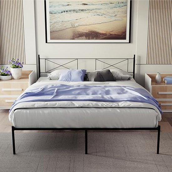 bed frame - opbergruimte onder het bed - Metalen platform bedframe 140 ...