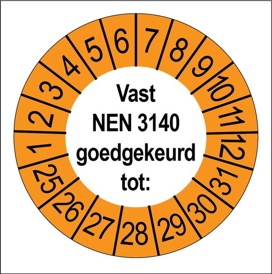 buiten rand Oranje | Vast NEN 3140 Goedgekeurd Keuringsstickers | 50 ...