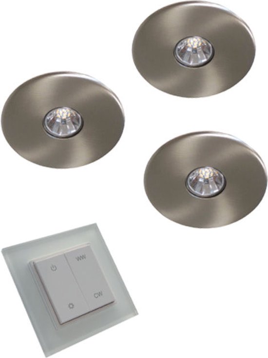 Super Light Emotion Led set van 3 spots met dimmer inbouw 12V/15W RVS look | bol