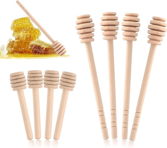 8 stuks houten honinglepels in twee maten - Roerstaafjes van hout voor ...