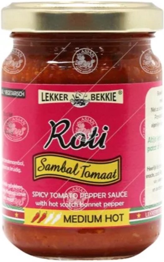 Lekker Bekkie 6 x Roti Sambal Tomaat Medium Hot 145 gram | gemiddeld pittig | halal... | bol