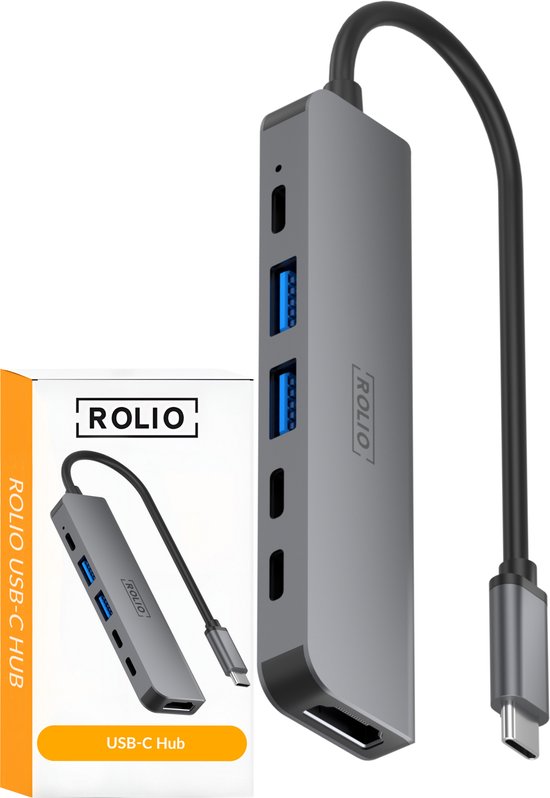 Rolio USB C Hub - 1x HDMI 4K - 3x USB-C - 2x USB-A - USB Splitter - Geschikt voor... | bol