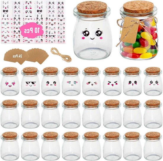 Set van 24 yoghurtglazen potjes met koord en etiketten - voor pudding ...