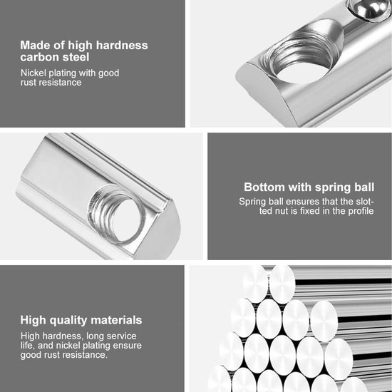 T Nuts M8 30pcs with Ball Groove 8 40 Series M8 T Nuts With Centering ...