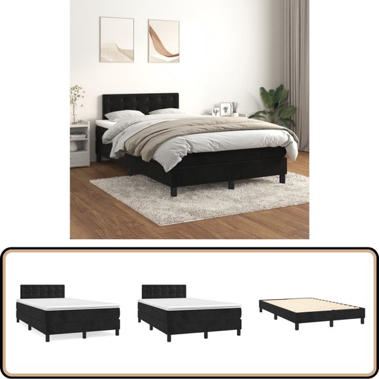vidaXL Boxspring 120x200 cm - Fluweel Zwart Boxspringbed - Boxspring ...