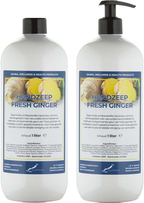 Handzeep Fresh Ginger 1 liter - met gratis pompje - set van 2 stuks | bol