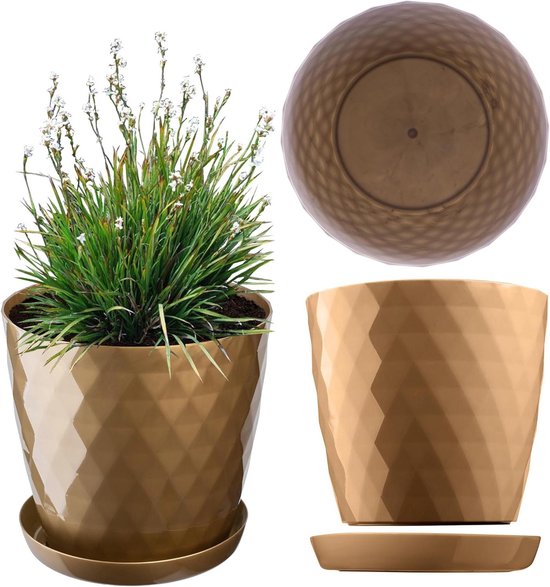 Bloempot met Schotel - decoratieve plantenpot - 1 stuk - goud ...