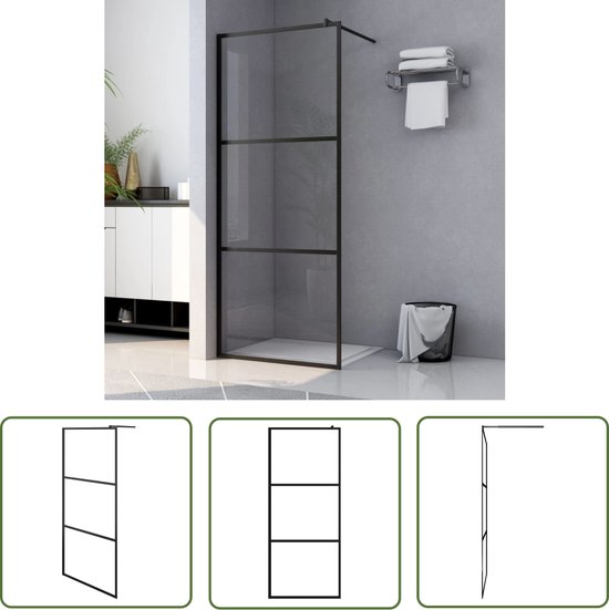 The Living Store Inloopdouchewand transparant 100x195 cm ESG-glas zwart ...