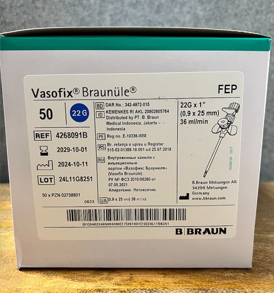 BBRAUN - Vasofix Braunüle verblijfscatheter - 0,90 x 25 mm, blauw, 22G ...