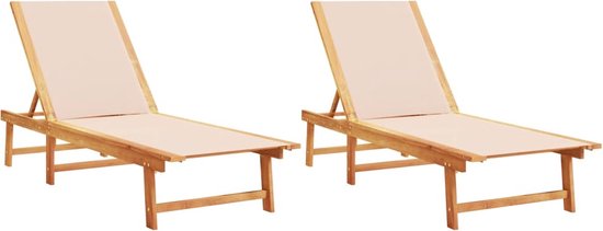 vidaXL Ligbedden - 2 stuks - Acaciahout - Crème Ligbed - Lounge Stoel ...