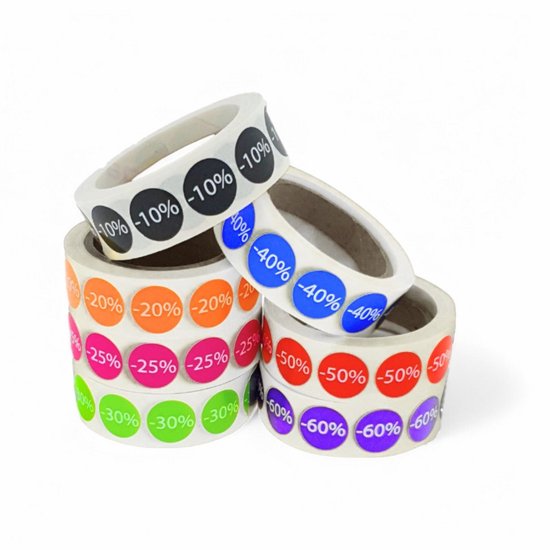 Sticker Set "Kortingspercentages" - Etiketten - 7 Rollen - Korting ...