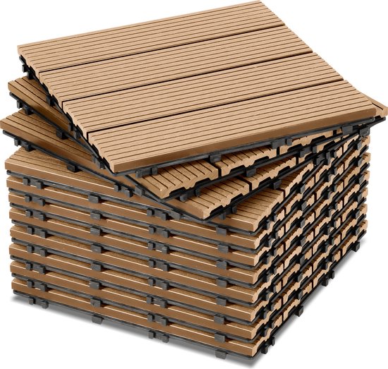 Terrastegels - 22 Stuks - 2 m² - WPC Composiet Kunststof - 30x30cm - 4 strepen - Teak... | bol