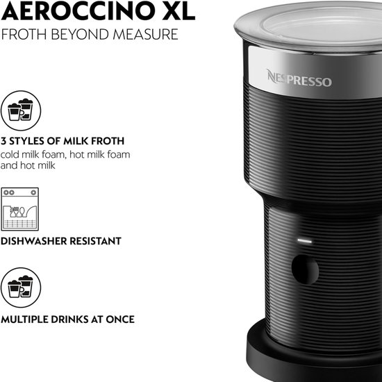 Nespresso Aeroccino XL Melkopschuimer – Groot Formaat, Romig Melkschuim ...