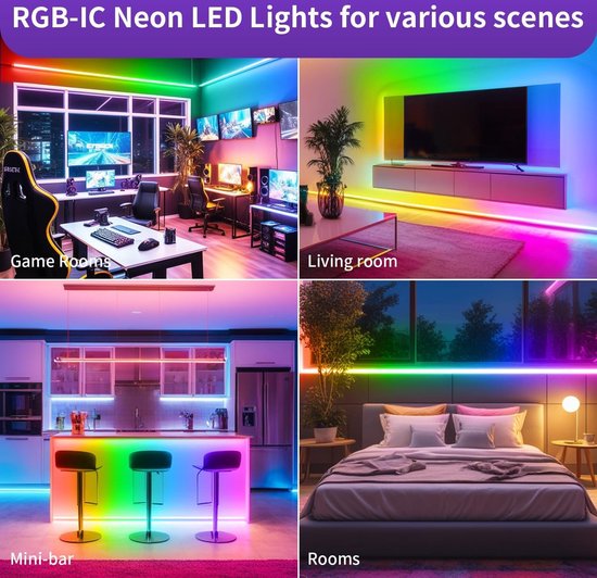 Neon LED Strip 2 meter met Muziek Synchronisatie en Afstandsbediening ...