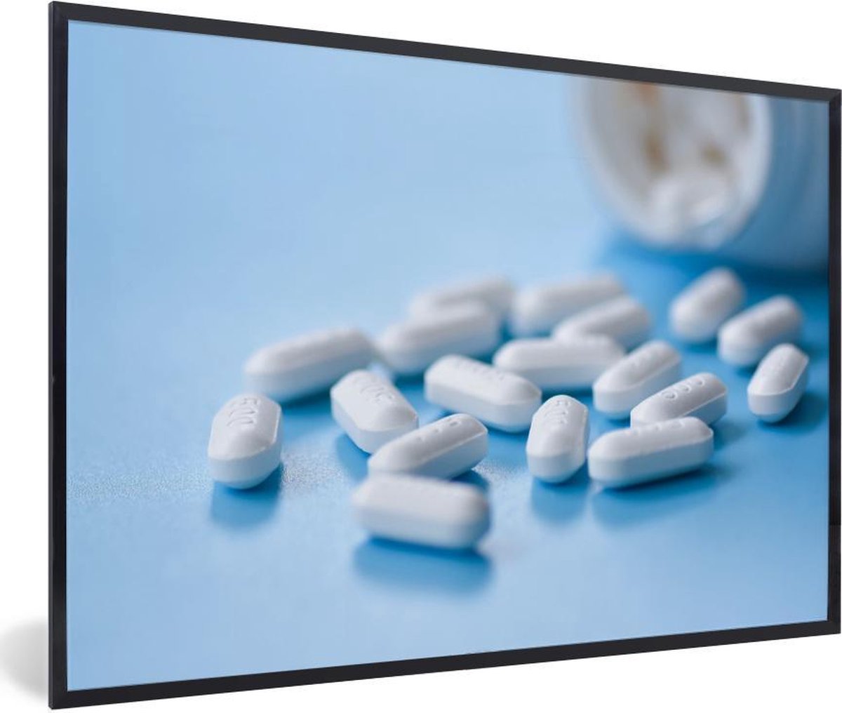 Poster met lijst Paracetamol - De witte paracetamol in een pot ...