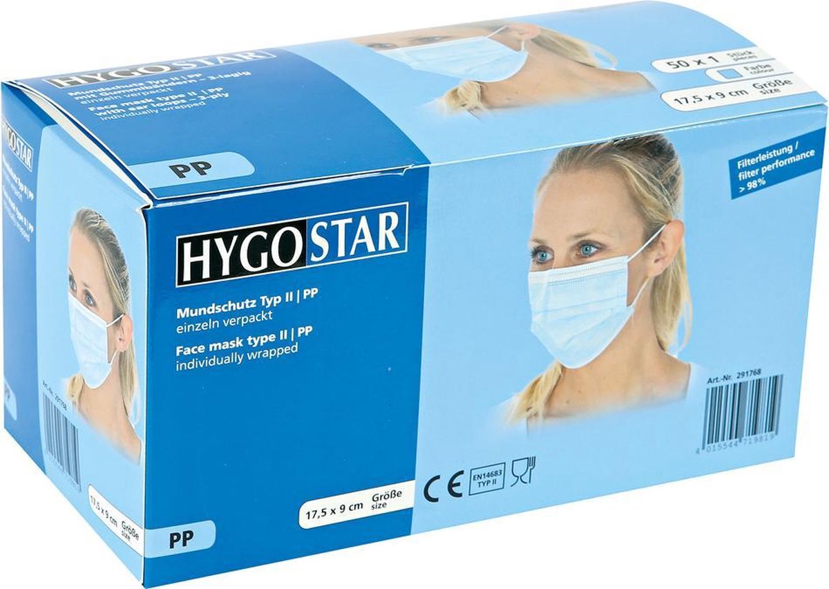 Per stuk apart verpakt! Hygostar gecertificeerd chirurgisch mondmasker ...
