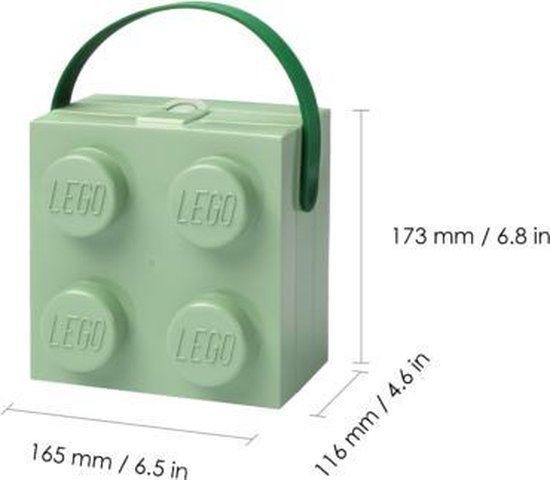 LEGO Broodtrommel Brick 4 met Handvat - Groen - 2.1 L - 17,3x16,5x11 ...
