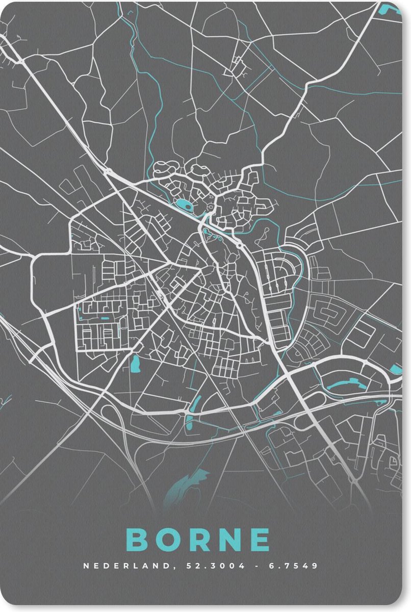 Stadskaart - Borne - Grijs - Blauw - Plattegrond | bol.com