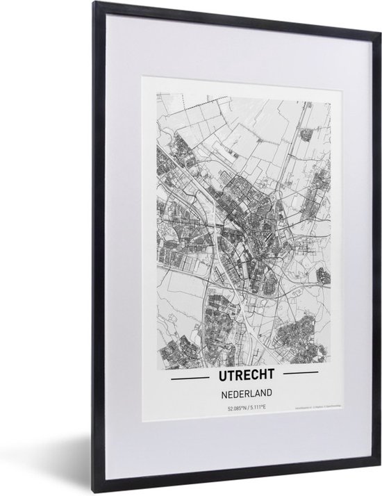 Fotolijst incl. Poster - Stadskaart Utrecht - 40x60 cm - Posterlijst ...