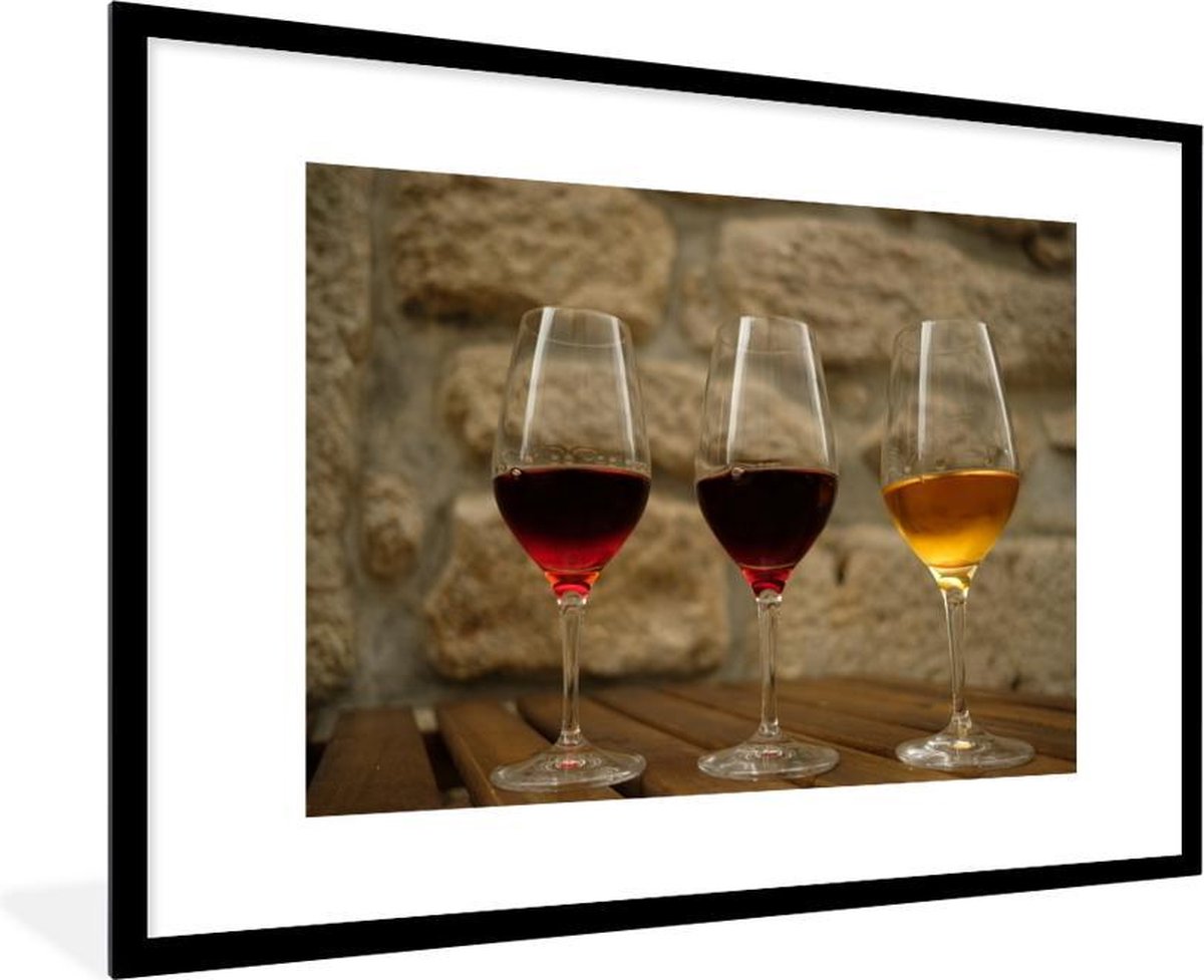 Fotolijst incl. Poster - Drie soorten Port-wijn in glazen - 120x80 cm ...