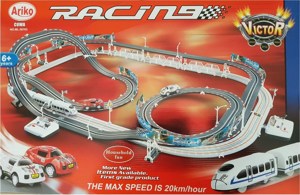 Ariko 2-in-1 XL Auto Racebaan & Treinbaan Set - Baanset - Race Cars ...