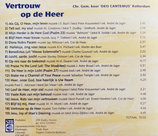 Vertrouw op de Heer - Christelijk gemengd koor Deo Cantemus Rotterdam o.l.v. Cor de... | bol