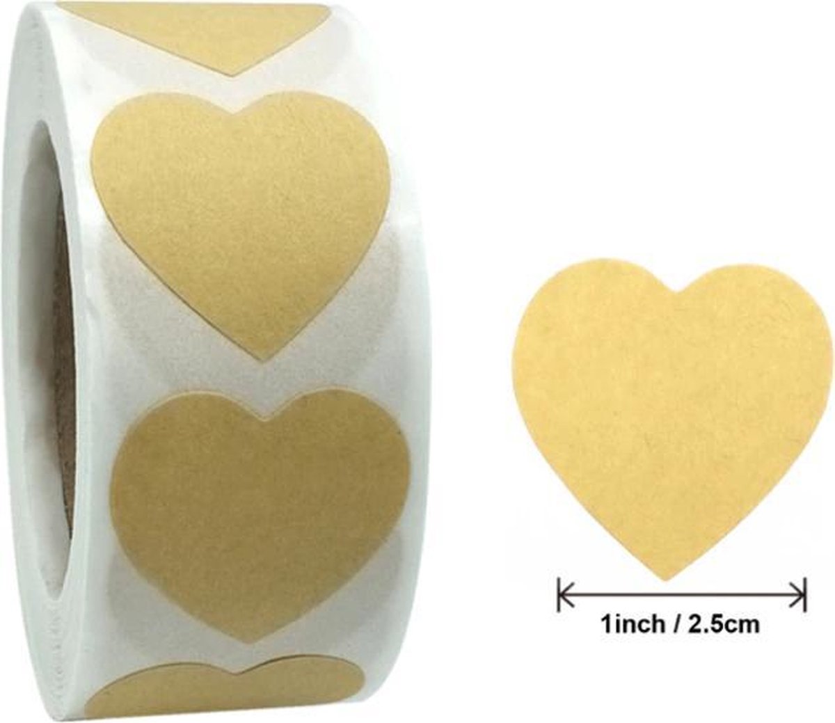 500 Stickers Kraftpapier Hart Op Een Rol - 2,5 cm - Stickers Hart ...