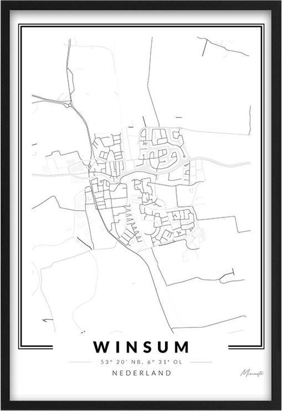 Poster Dorp Winsum - A4 - 21 x 30 cm - Inclusief lijst (Zwart Aluminium ...