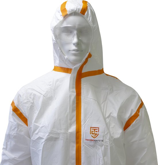 Technosafety Wegwerp Overall - Categorie 3 - Type 4/5/6 - Anti Statisch - Wit/Oranje -... | bol.com