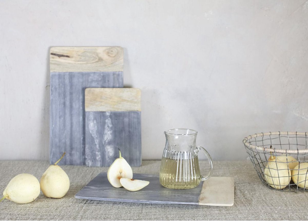 Marmeren Serveerplank - BWARI - Mangohout & Grijs Marmer - Small (2 x ...