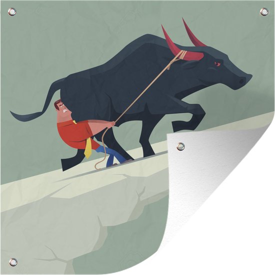 Tuindoek Een illustratie van een man en een stier - 100x100 cm | bol