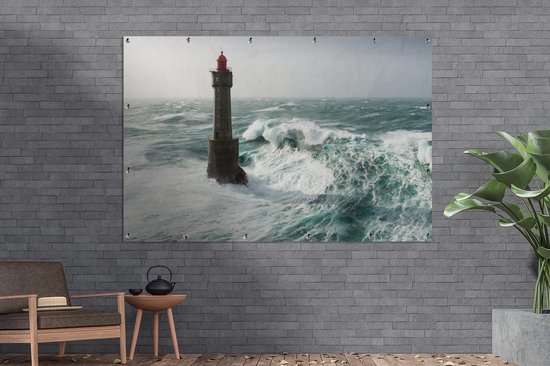 Muurdecoratie Een golf achter de Vuurtoren van la Jument in Frankrijk - 180x120 cm -... | bol