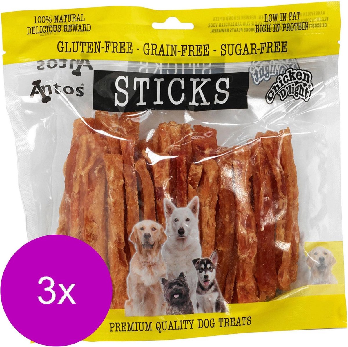 Antos Chicken D'Light Sticks - Hondensnacks - 3 x Kip 400 g | bol.com