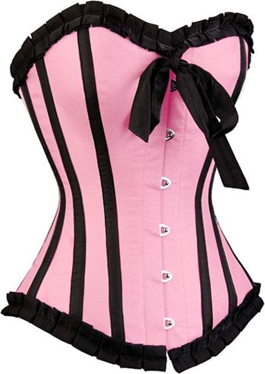 Roze Met Zwart Corset Met Stalen Baleinen