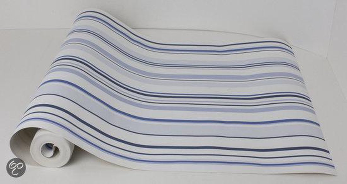 Dutch Wallcoverings behang streep - blauw/wit | bol