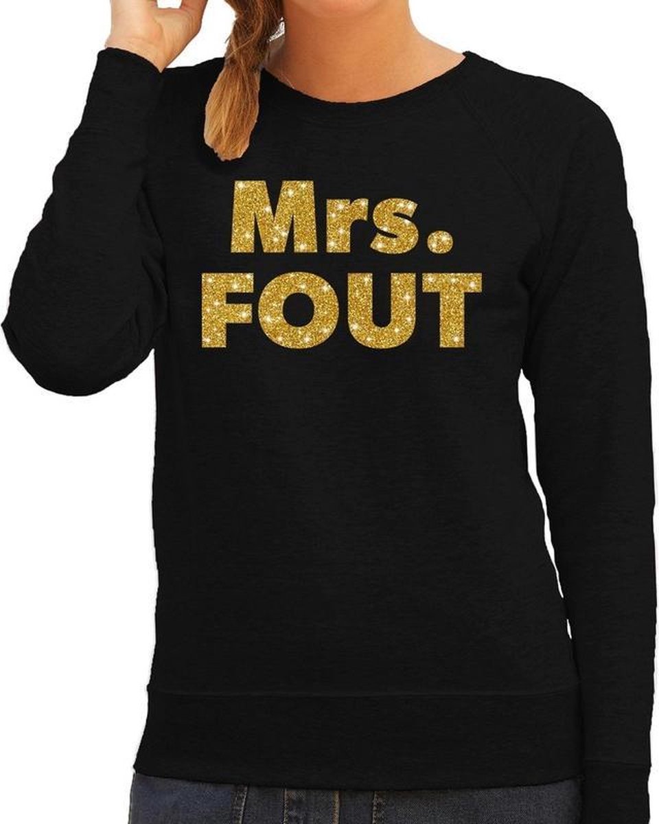 Mrs. Fout sweater - gouden glitter tekst trui zwart voor dames - Foute ...